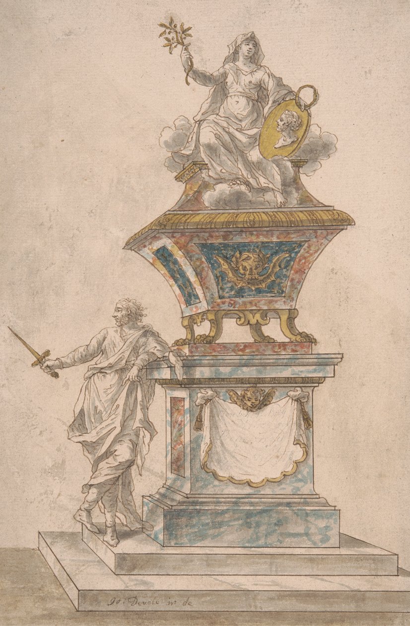 Monument: Peace Seated upon an Urn, a Man with Drawn Sword Standing on ...
