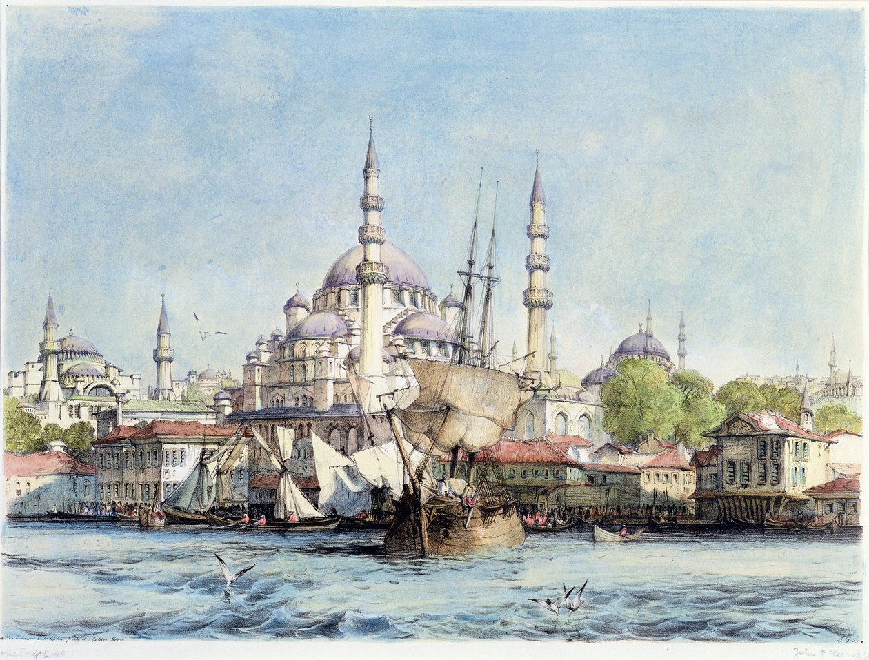 Yeni Jami and St. Sophia from the Golden Horn, plate 9 from ...