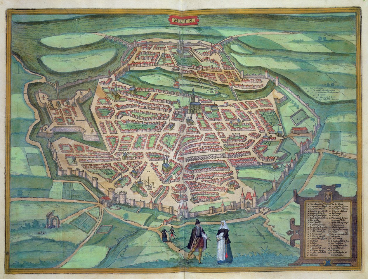 Map of Metz from 'Civitates Orbis Terrarum' by Georg Braun and Frans ...