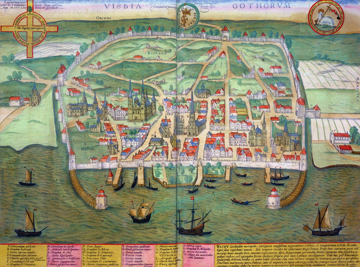 Map of Visby, from 'Civitates Orbis Terrarum' by Georg Braun and Frans ...