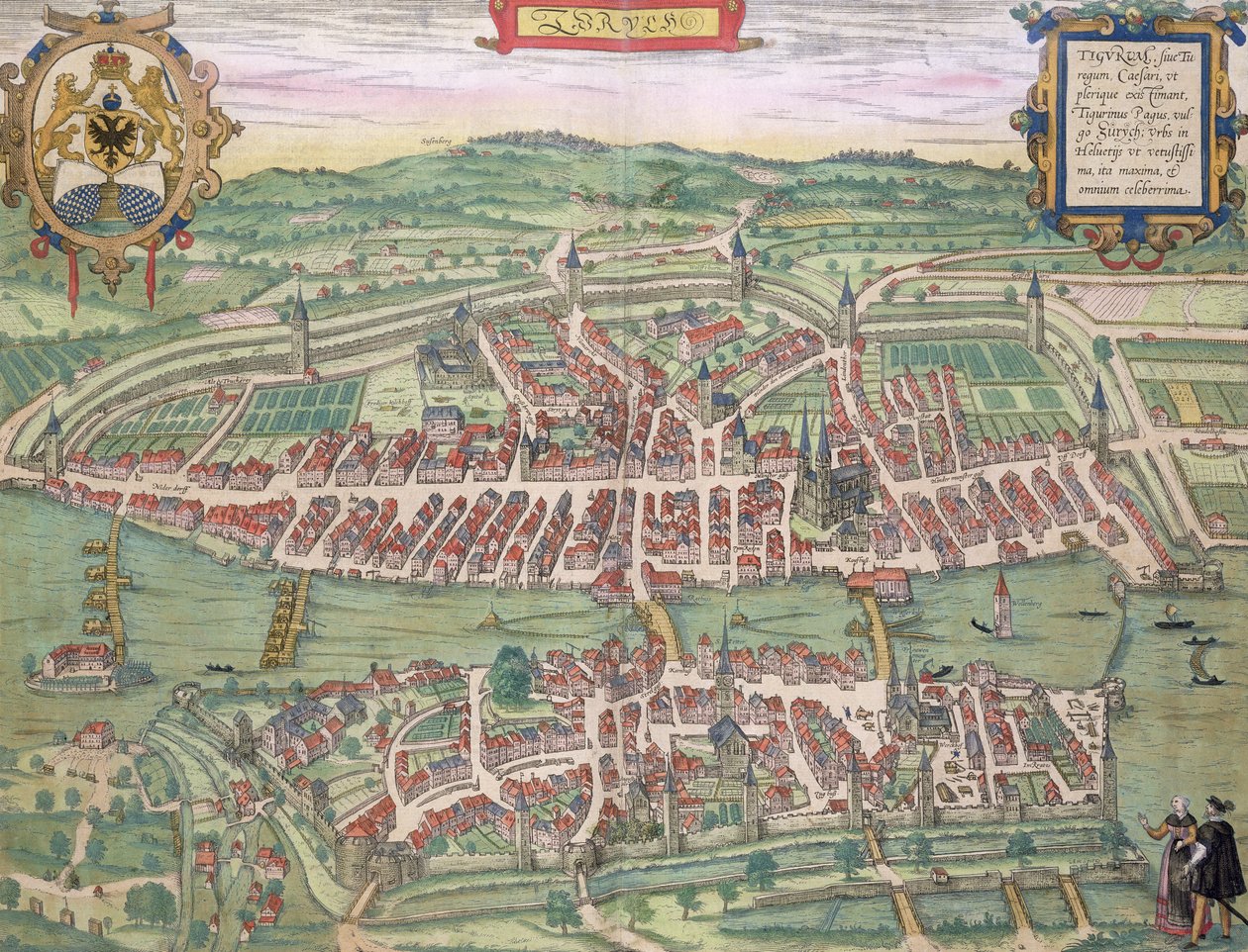 Map of Zurich, from 'Civitates Orbis Terrarum' by Georg Braun and Frans ...