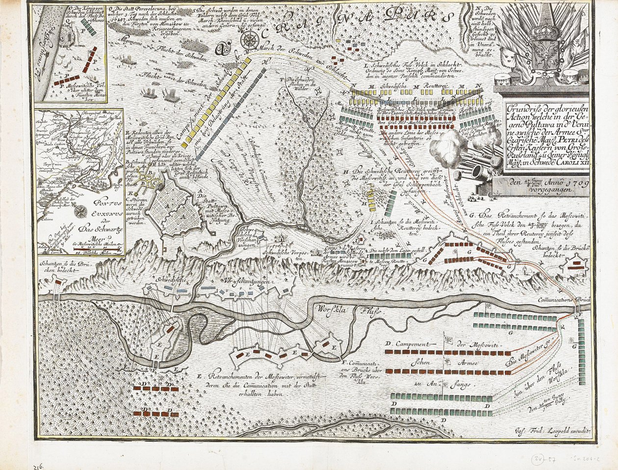 Map of the Battle of Poltava on 27 June 1709