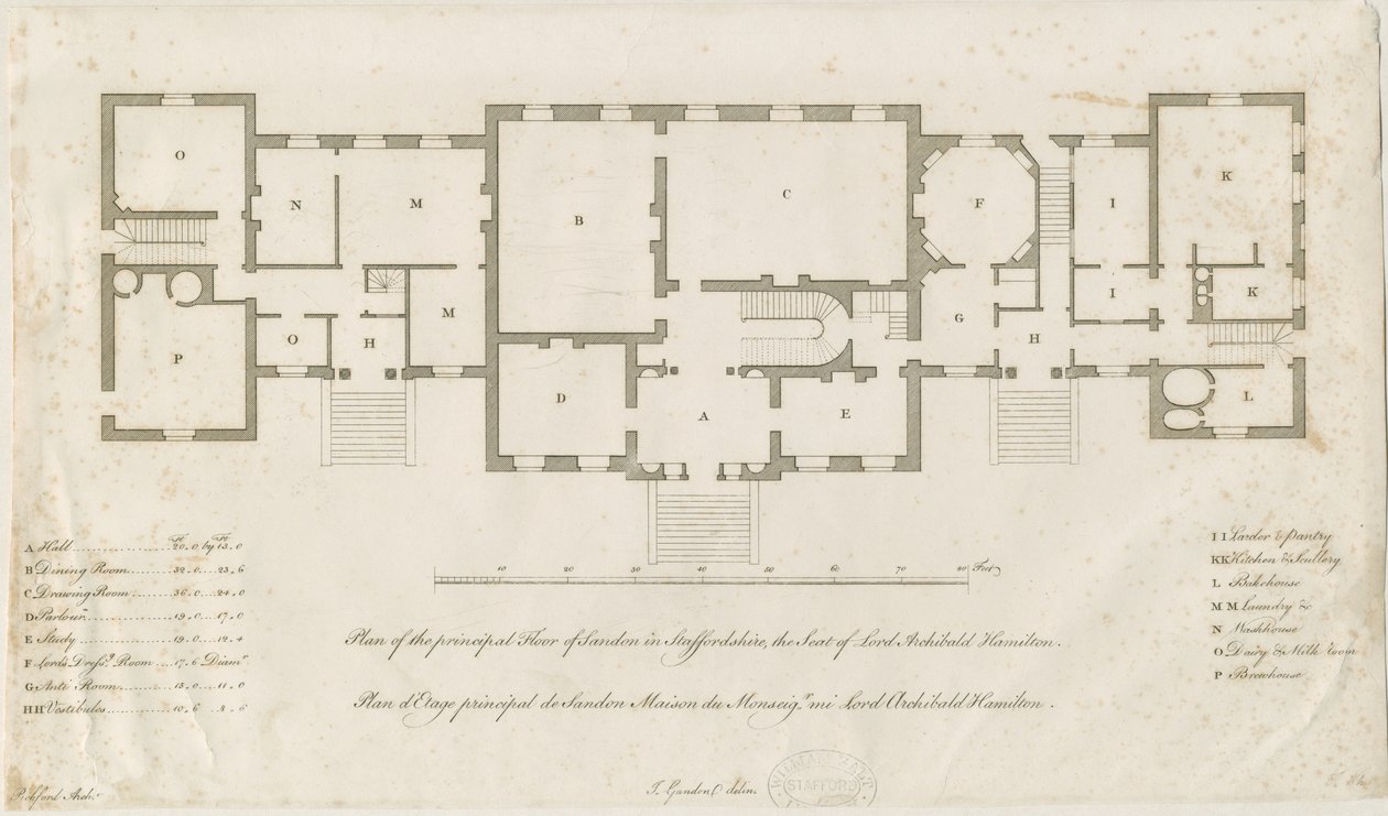 Sandon Hall - Plan of Principal Floor by Joseph Pickford