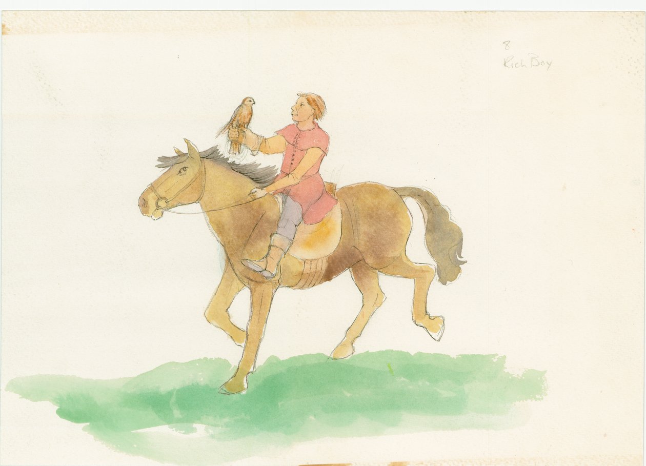 A Medieval Man, Shown Riding a Horse with a Bird of Prey on His Arm