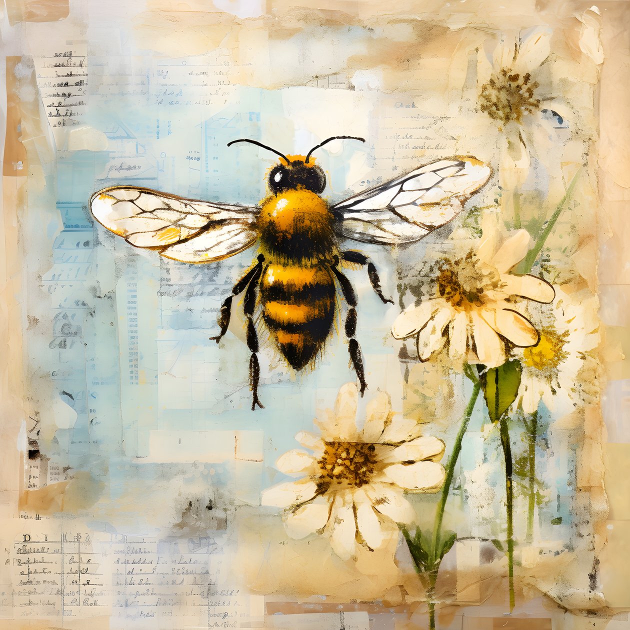 A Bee Illustration in Pastel Impasto Oil Technique 3