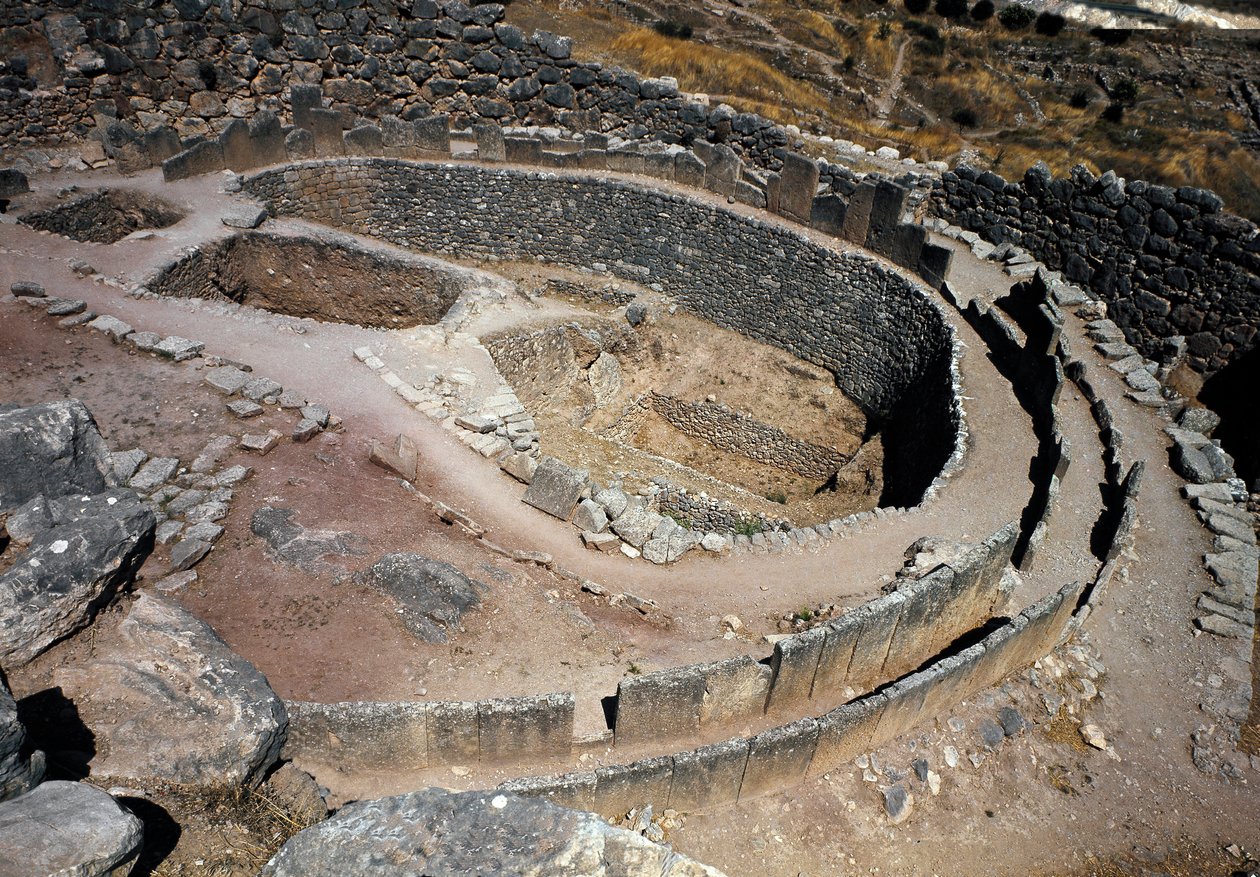 Aerial View of the First Circle of Tombs in Mycenae