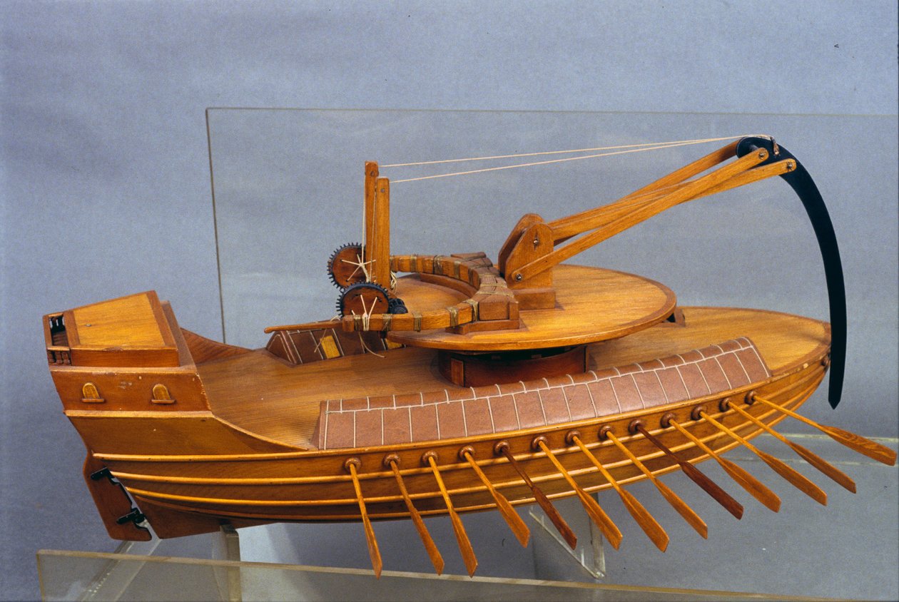 Escorpio, boat with the eperon. Model from the drawing of Leonardo da ...