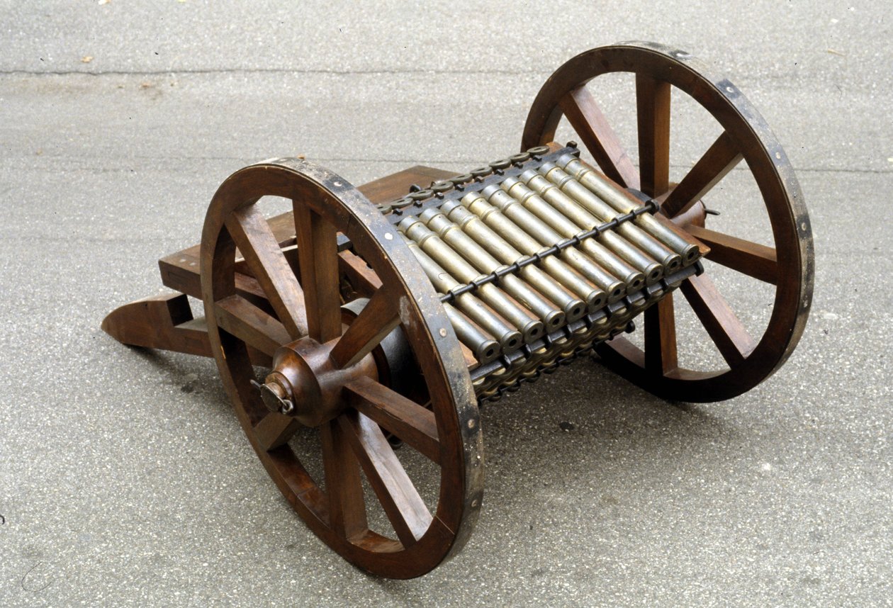 Rotary cane gun. Model made from the drawing of Leonardo da Vinci