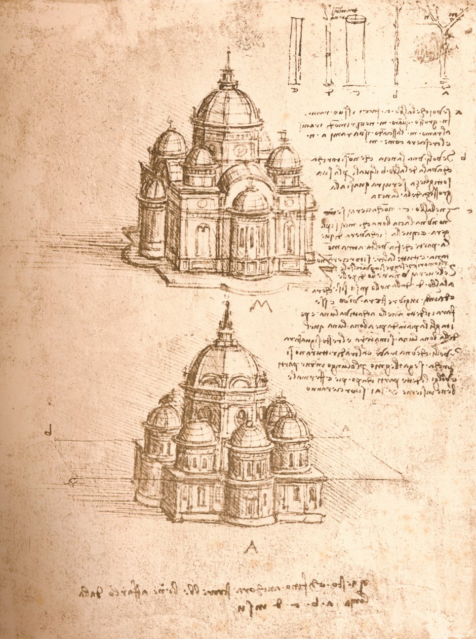 Drawing of Churches by Leonardo da Vinci: Fine art print