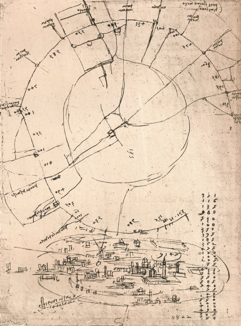 Sketch Map of Milan by Leonardo da Vinci: Fine art print