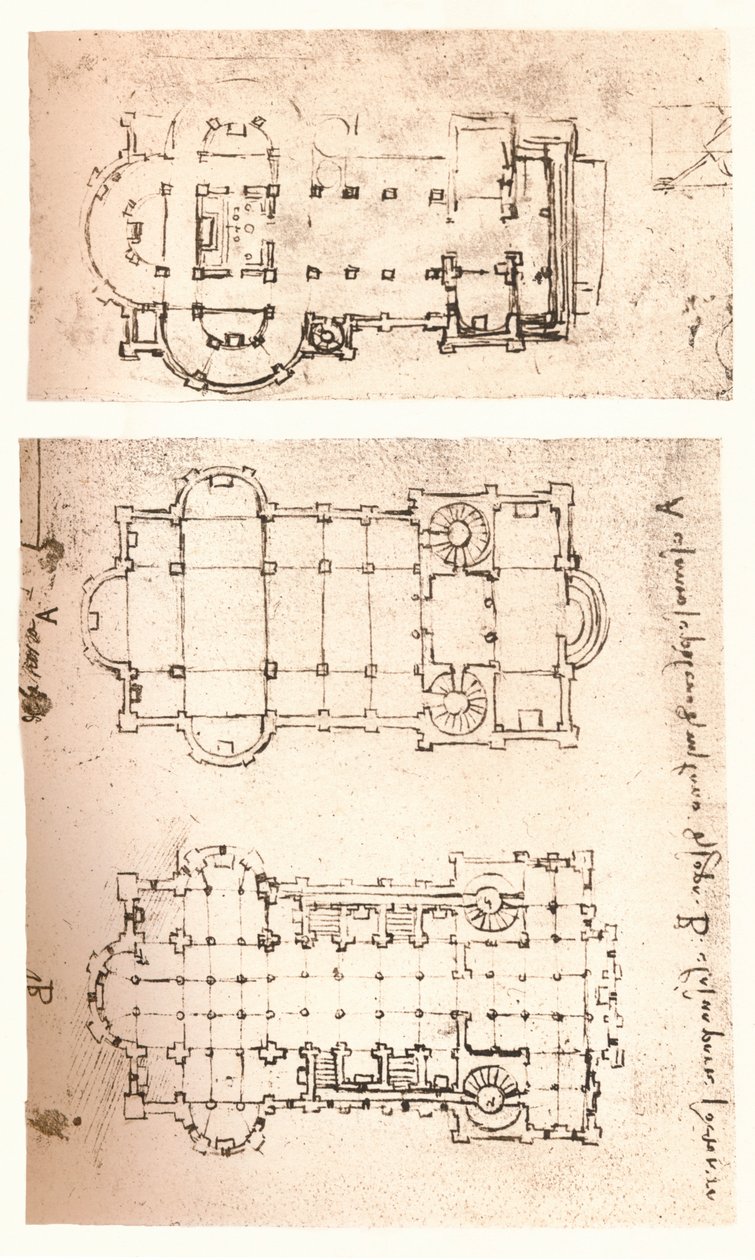 Two plans of churches by Leonardo da Vinci: Fine art print