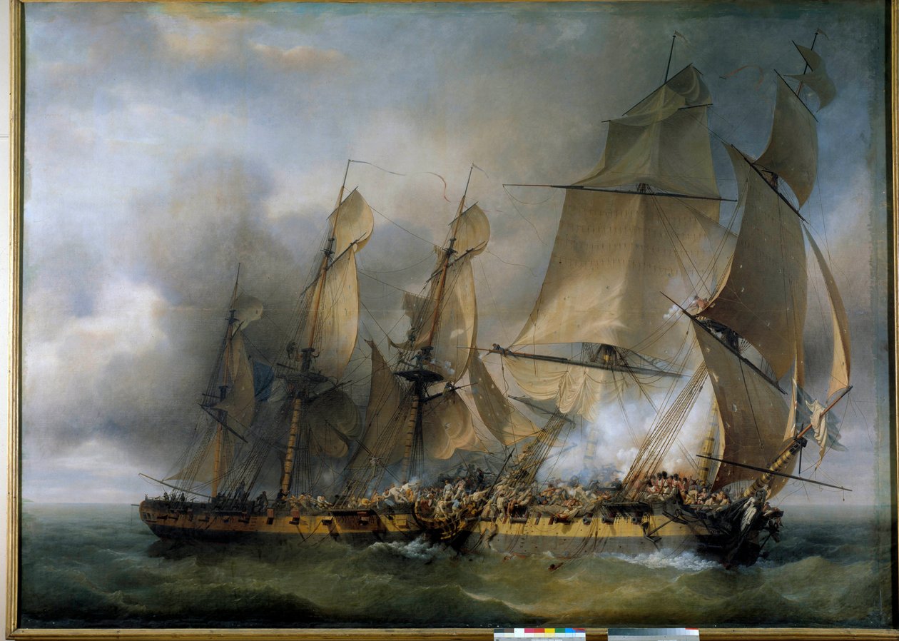 Battle between the French frigate La Bayonnaise and the English frigate ...