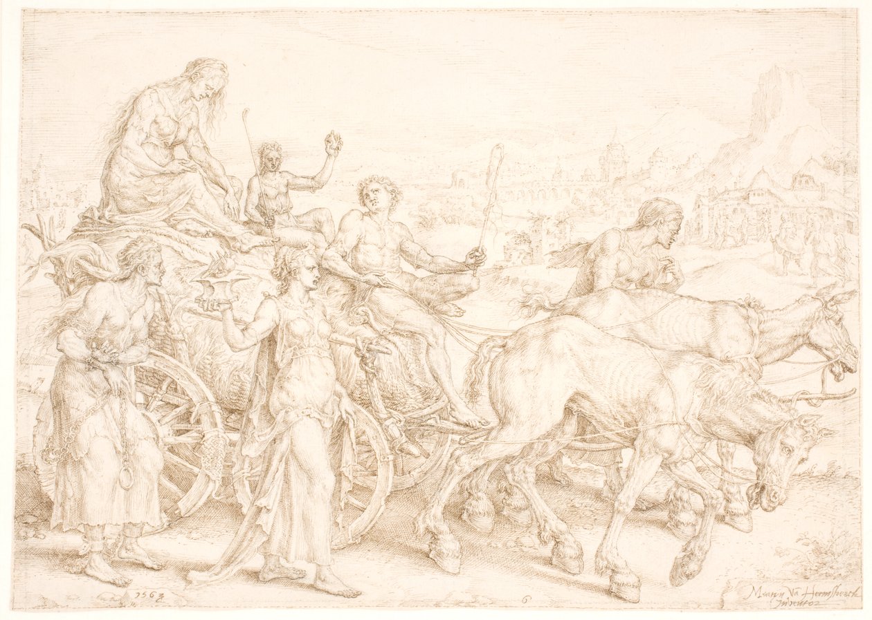 Triumphal Chariot. Inopia (Want) by Maarten van Heemskerck