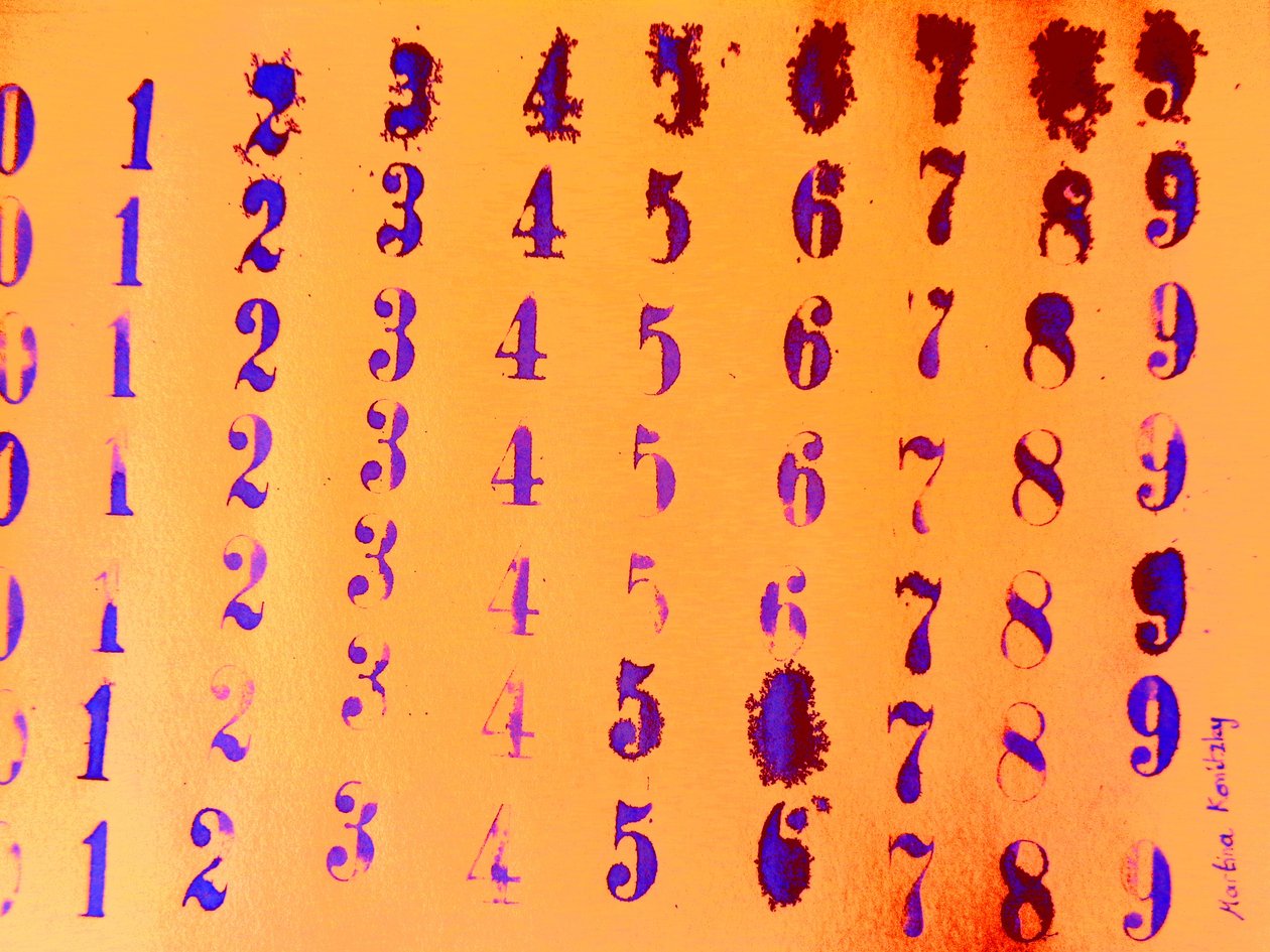 Stamp Numbers Orange by Martina Konitzky: Fine art print