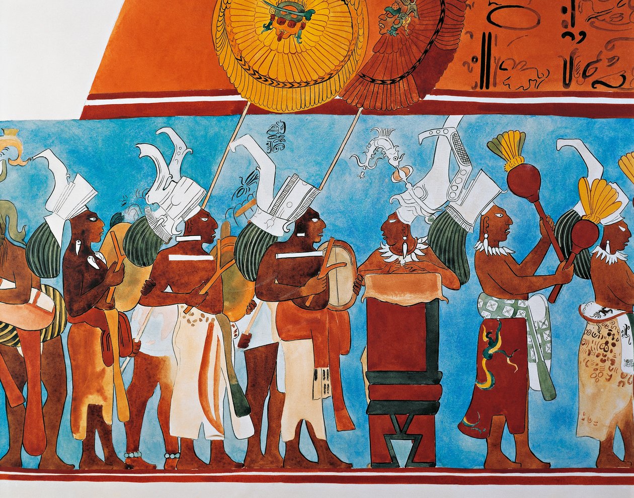 Reconstruction of the Bonampak frescoes showing a procession of musicians