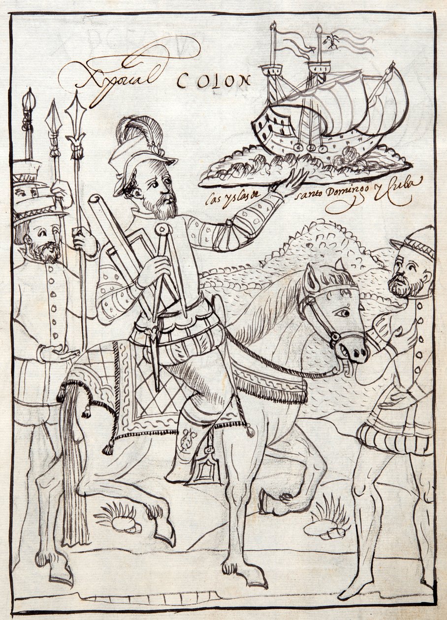 Christopher Columbus, illustration from Historia de Tlaxcala by Diego ...