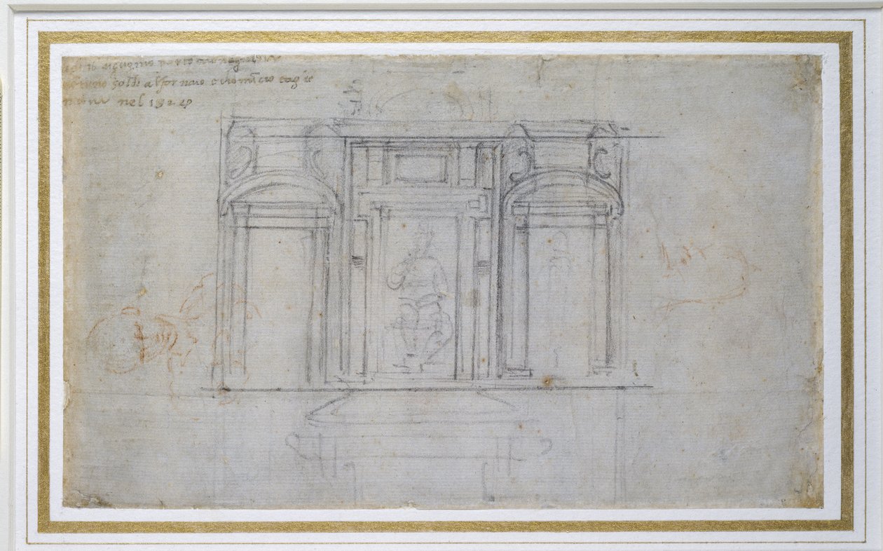 Study of the Upper Level of the Medici Tomb, 15201 (black and red chalk ...