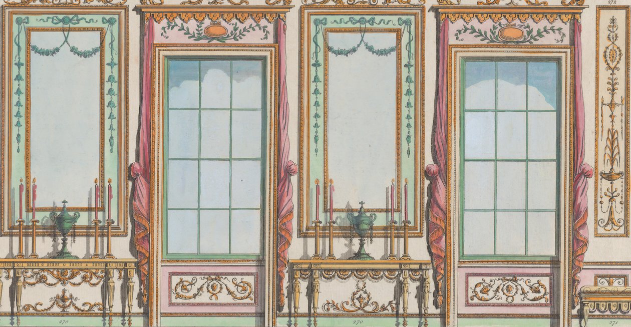 Interior Ornamented Wall with Windows and Pier-Glasses