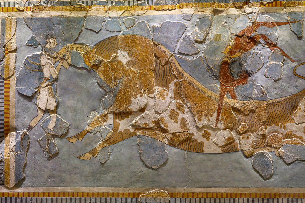 Detail of the Bull Leaping Fresco (detail) by Minoan