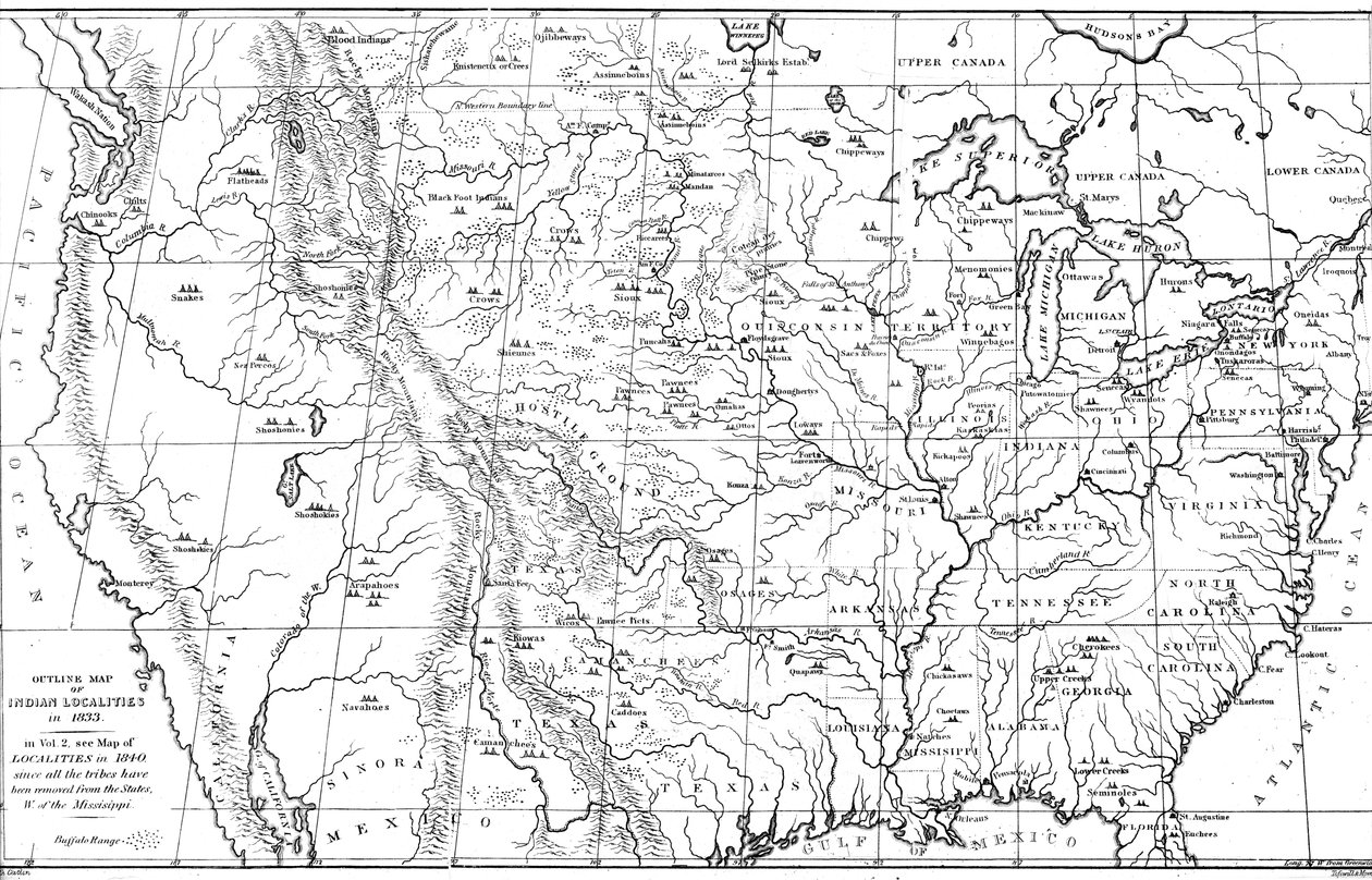 Map of North America with Locations of Native American Tribes