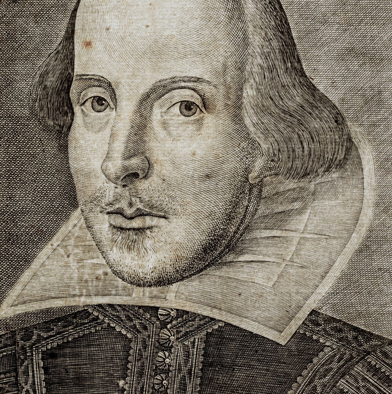 Detail of Portrait of William Shakespeare on frontispiece of Comedies ...
