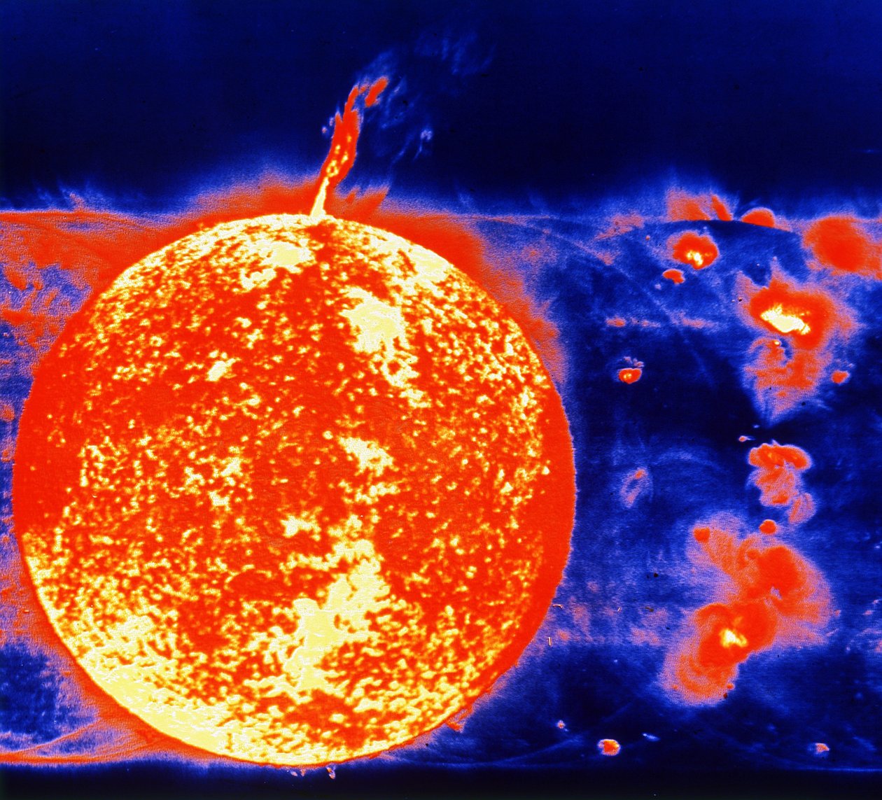 Sunspots and Prominences in 1973. Image from Skylab's Solar Telescope