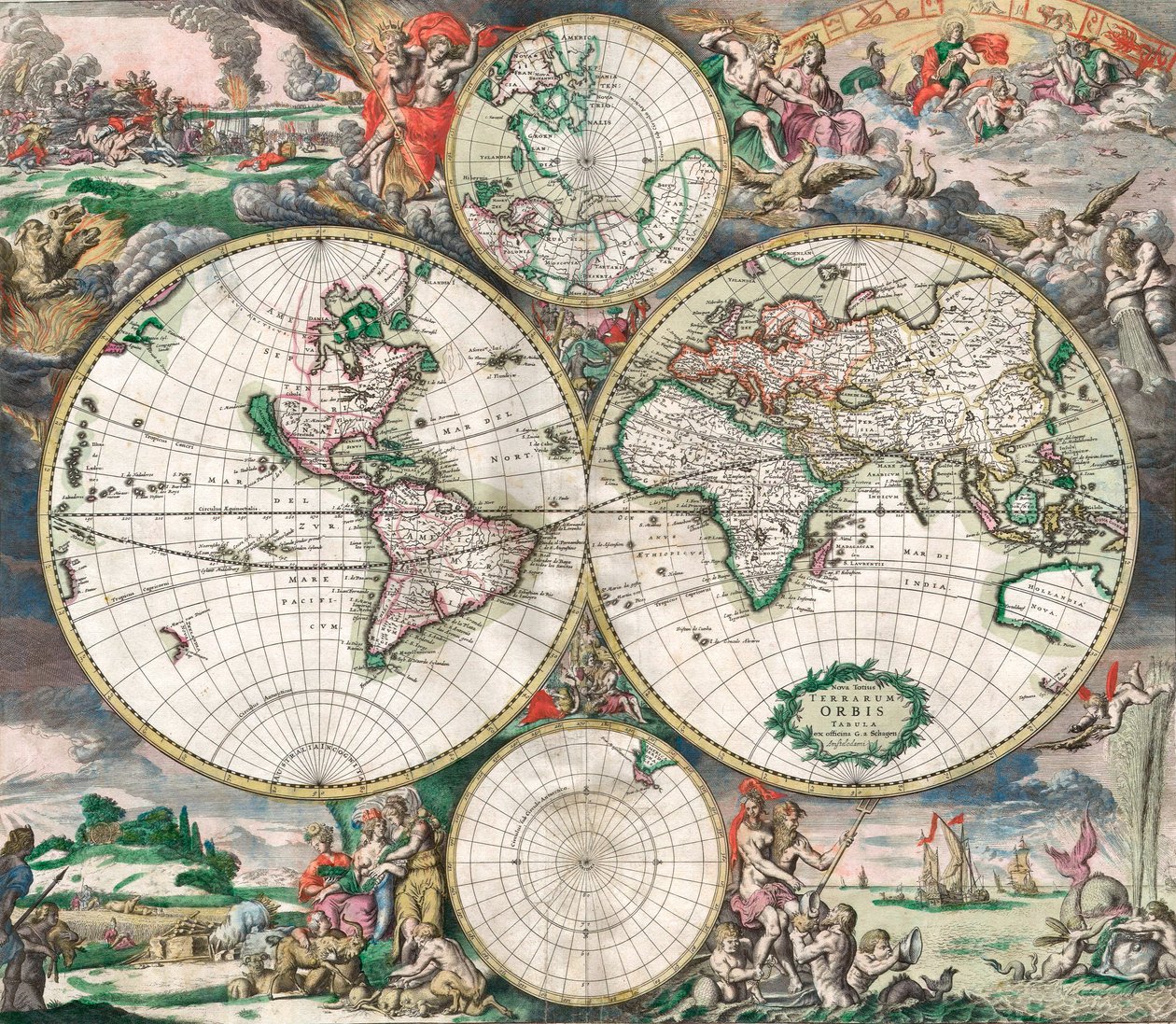 Antique Dutch World Map by Netherlandish School