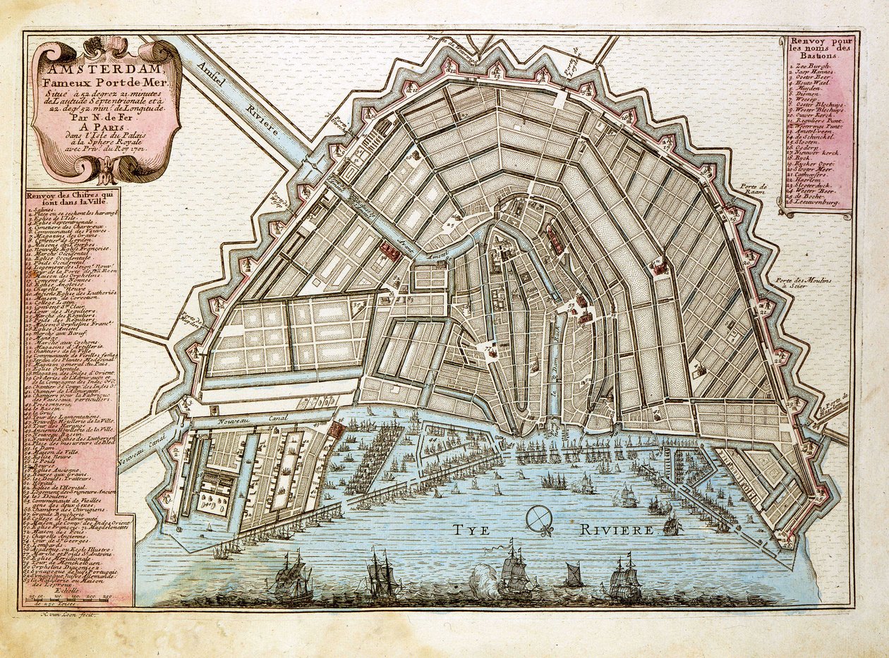 Map of Amsterdam. Atlas by Nicolas de Fer (1646-1720), Paris 1700