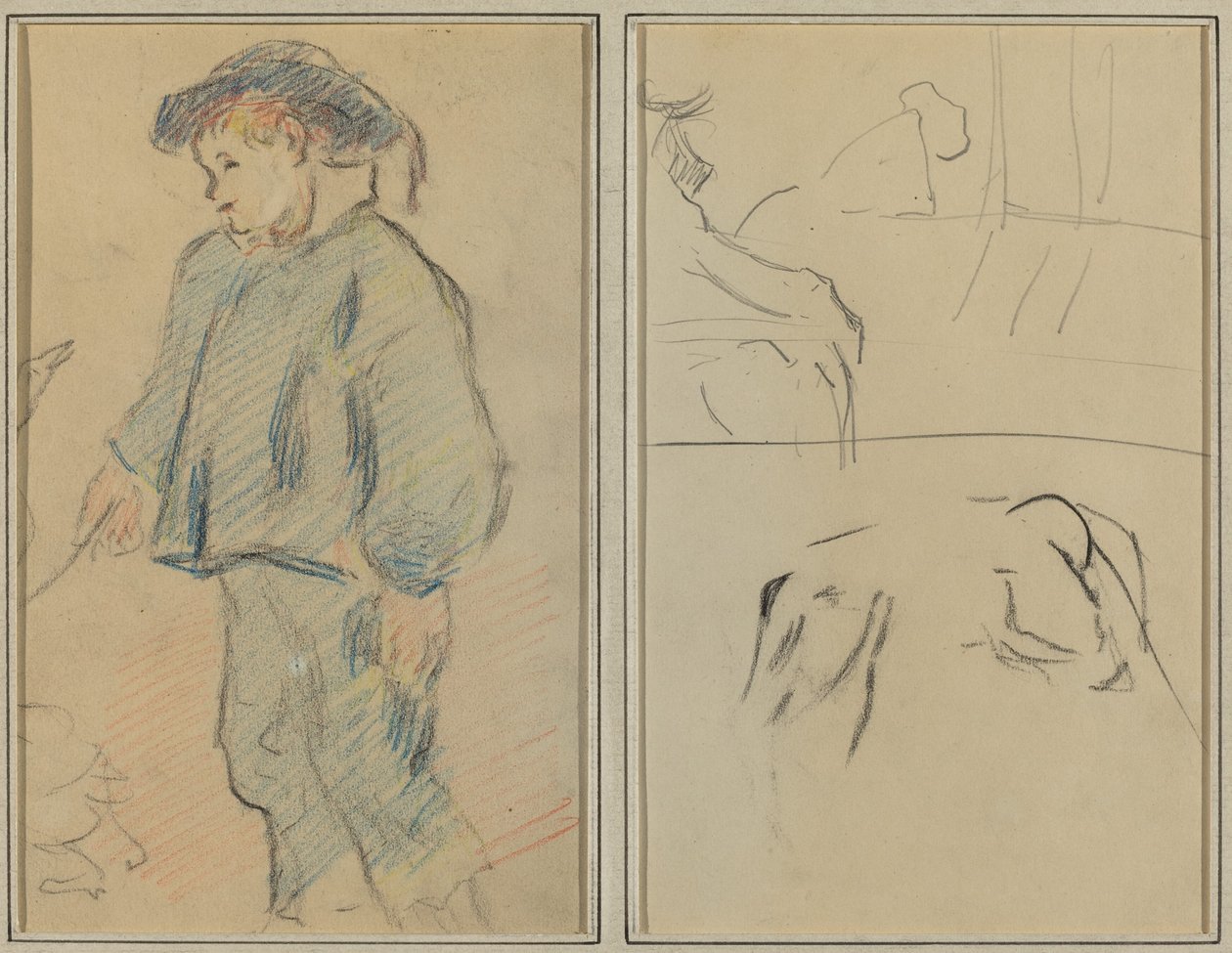 Breton Boy Tending Geese; Cows and a Figure Leaning on a Ledge (verso)