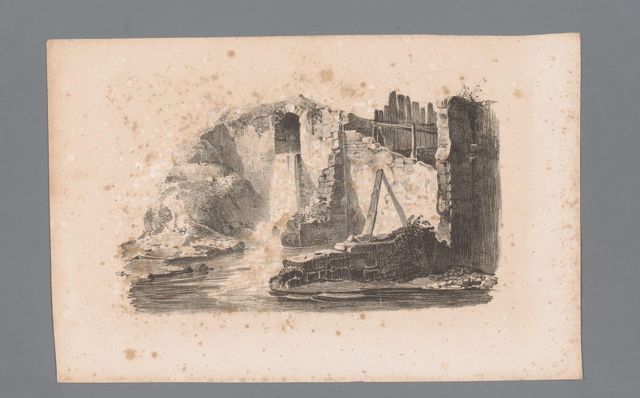 View of a Ruin with Waterfall by Paulus Lauters