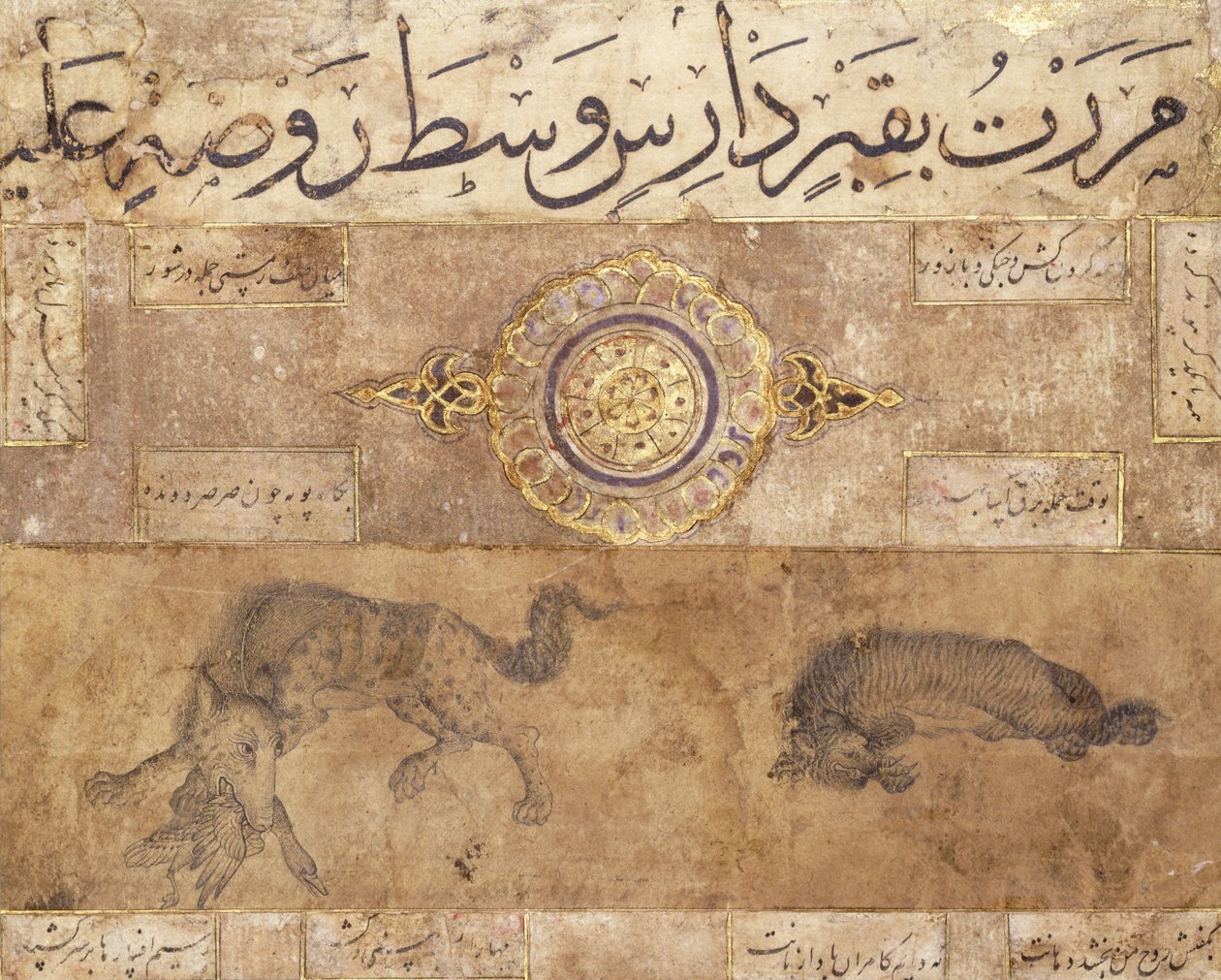 A Spotted Wolf and a Hyena by Persian School: Fine art print
