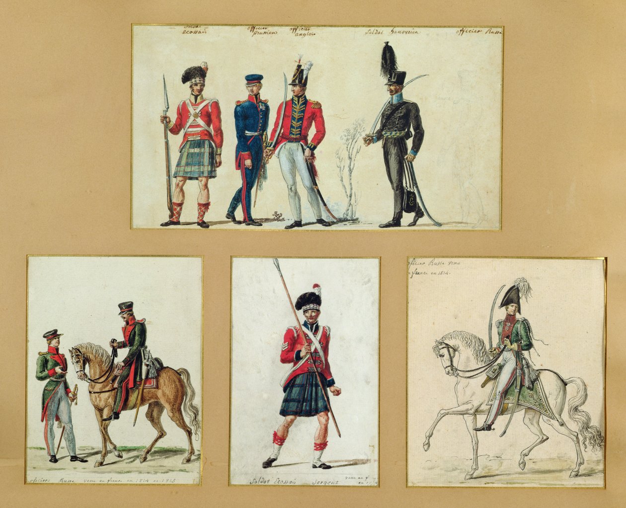 The uniforms of Scottish soldiers and Prussian, English, Hanoverian and ...