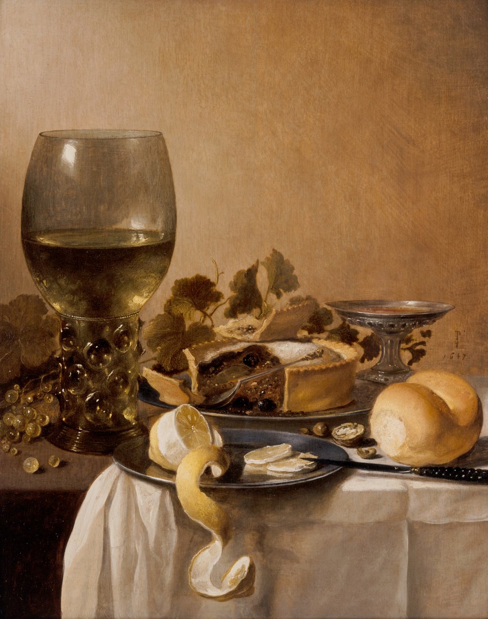 A Giant Roemer, a Silver Tazza, a Pie by Pieter Claesz