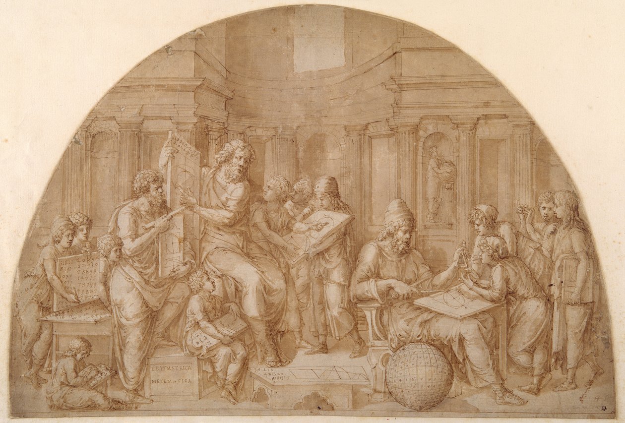 Design for a Lunette with Figures of Mathematicians and Their Students