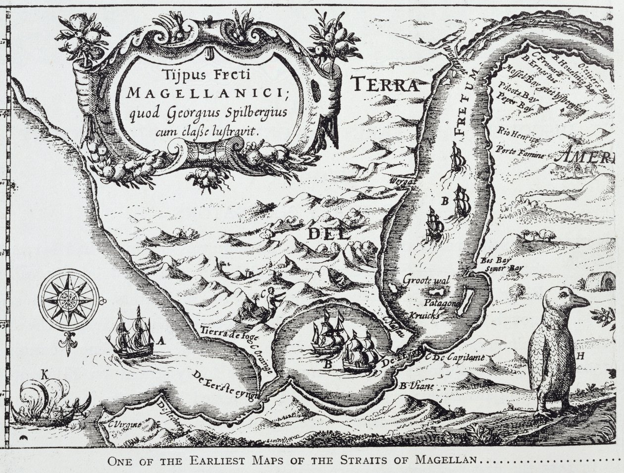 One of the Earliest Maps of the Straits of Magellan, from 'The Romance ...