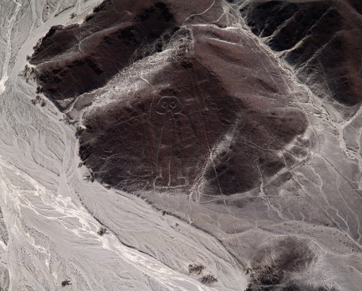 Aerial view of Nazca Lines representing a human figure