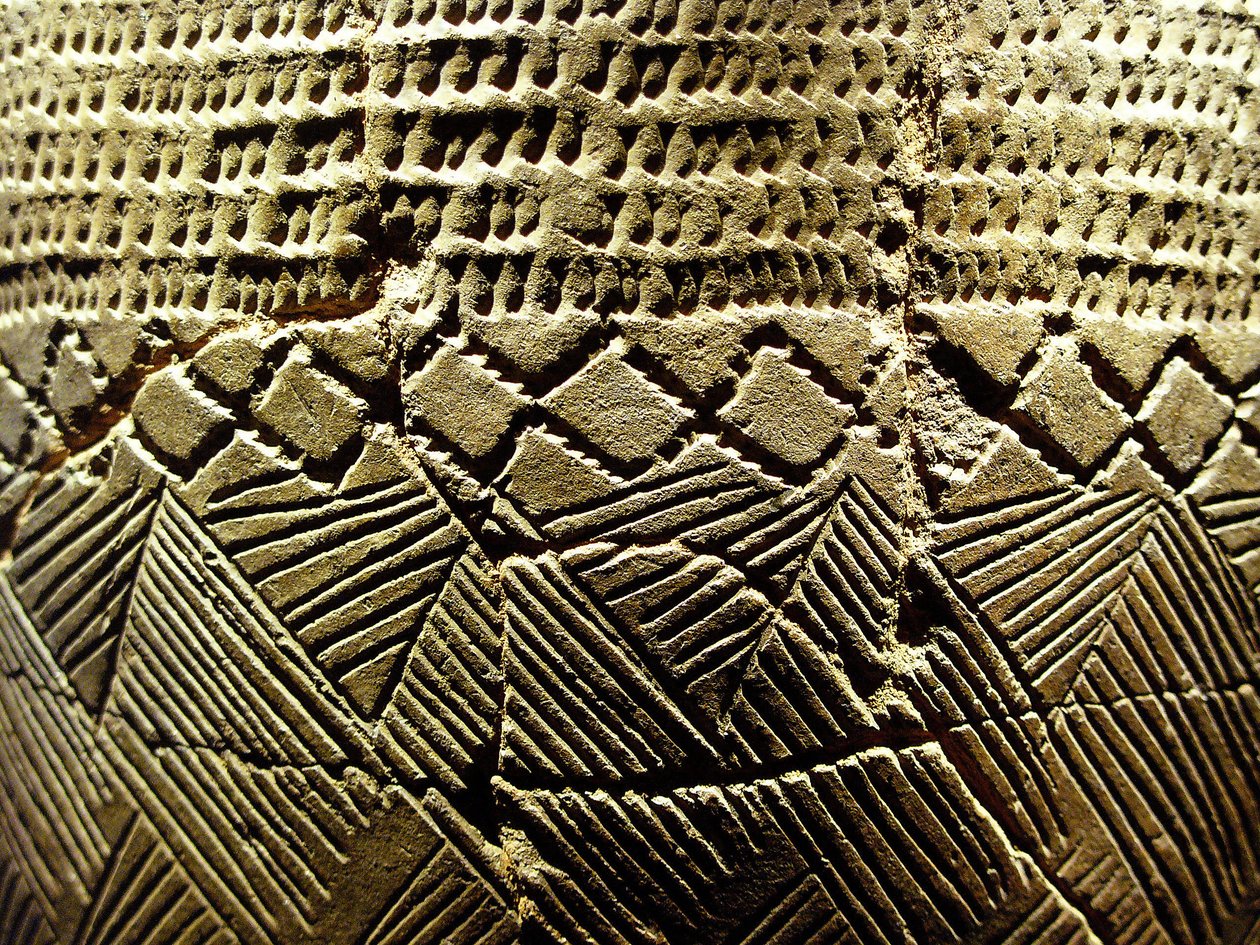 Pottery with 'comb tooth' decor, circa 8000 BC of the Neolithic Period ...