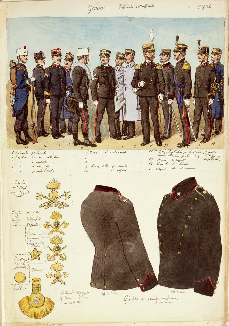 Uniforms of Genio (Engineers), Officers and Non-Commissioned Officers ...
