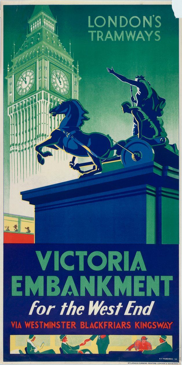 Victoria Embankment, London County Council LCC Tramways Poster