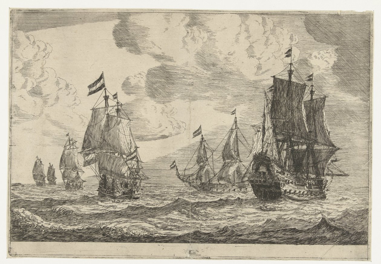 Six Sailing Ships on the Open Sea, Thirteen Scenes with Ships (series ...