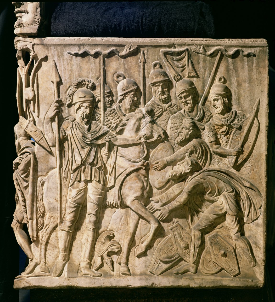 Relief from a sarcophagus depicting the submission of a barbarian to a ...