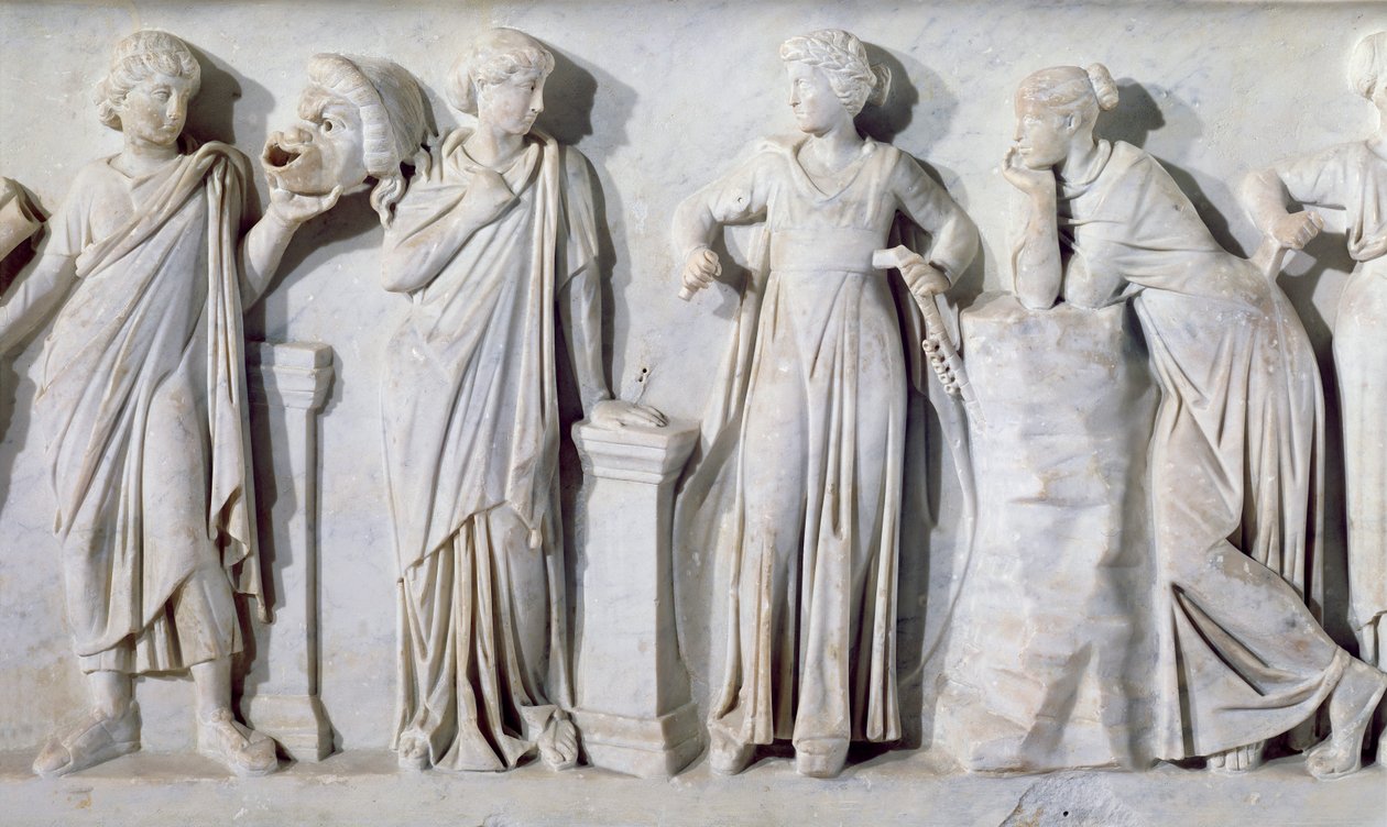 Sarcophagus of the Muses (detail) by Roman: Fine art print
