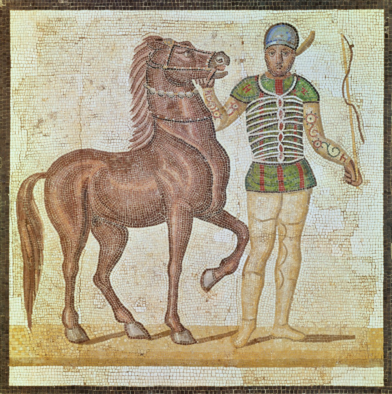 Horse rider in racing colours (mosaic) by Roman