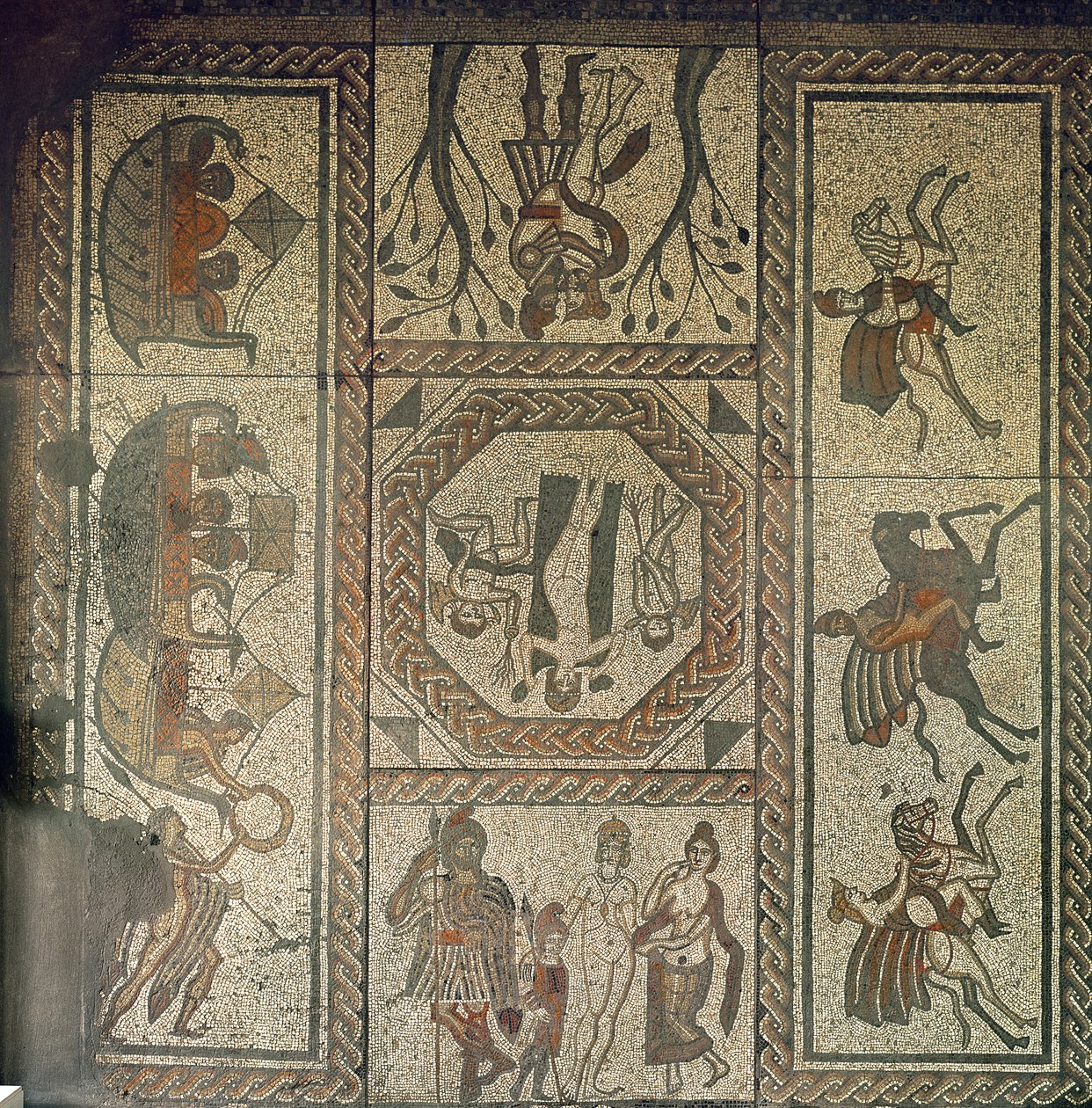 Mosaic pavement from the Roman villa at Low Ham, illustrating the story ...