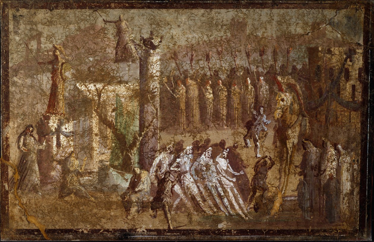 Roman Art: 'Tabula Iliaca' Entry of the Trojan Horse, Fresco from Pompeii