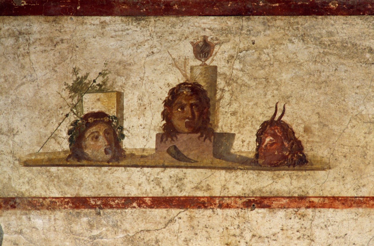 Fresco depicting three heads, House of Caius Julius Polybius, Pompeii