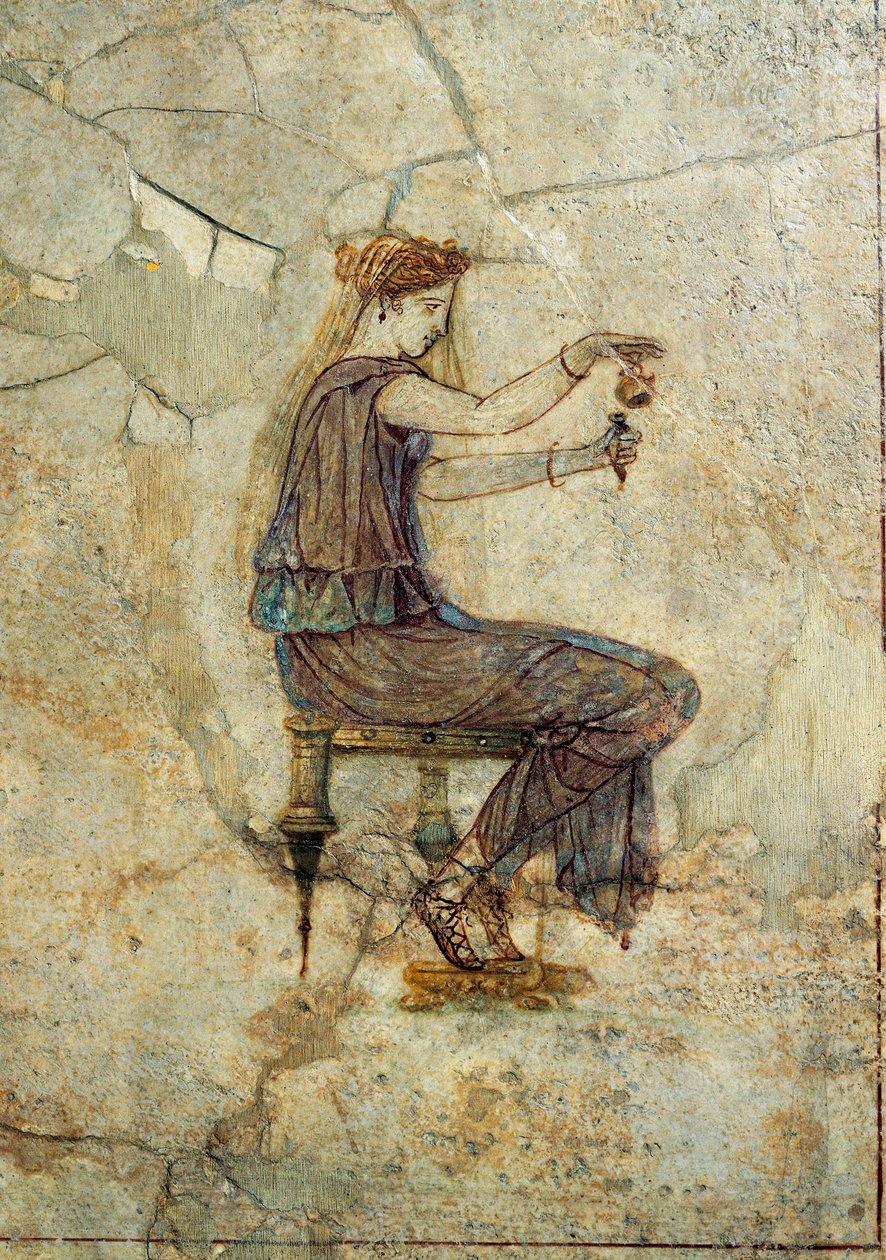 Roman civilization, fresco portraying girl pouring perfume, from Pompeii