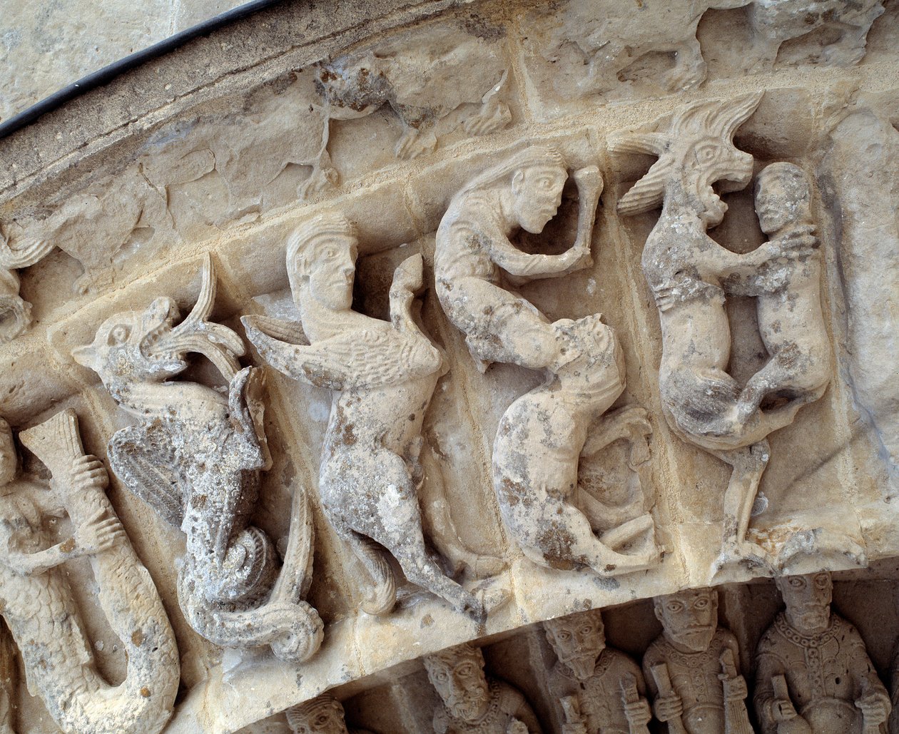 Detail of sculptures of the south portal by Romanesque