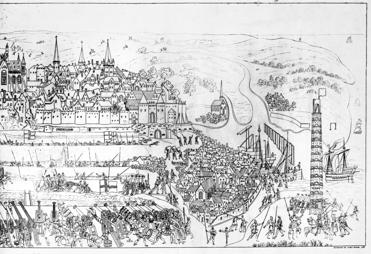 The Siege of Boulogne by King Henry VIII in 1544, engraved by James Basire