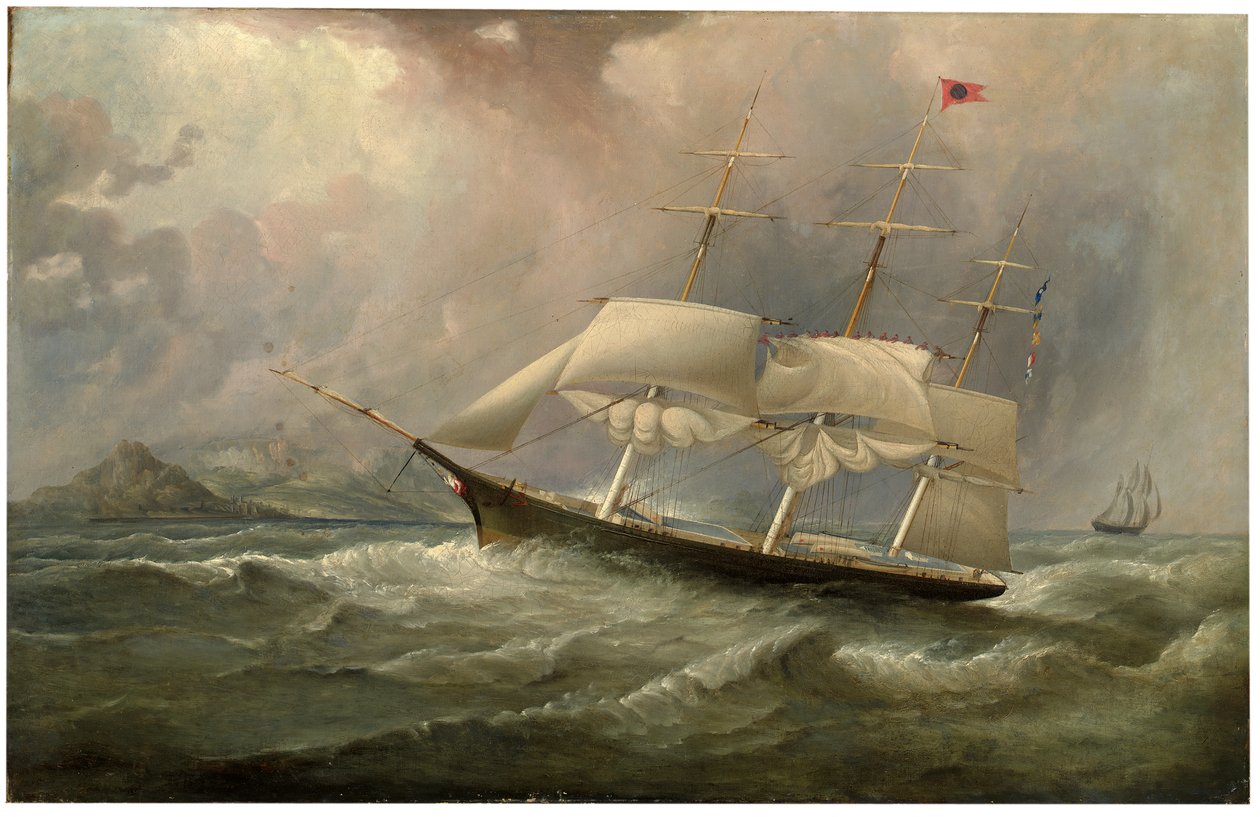 The Black Ball Line Clipper Ship Ocean Chief Reducing Sail on Her ...